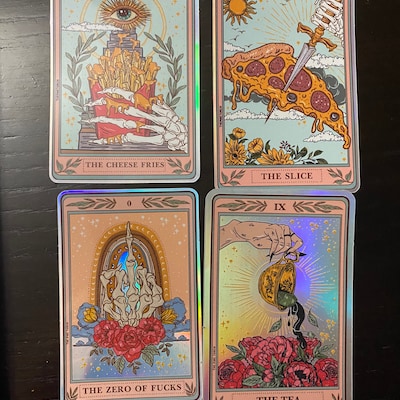 The Cheese Fries Tarot Card Holographic Sticker, Fries Tarot Card ...