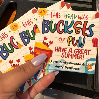 End of School Year Buckets of Fun Summer Gift Tags, Beach Sand Bucket ...
