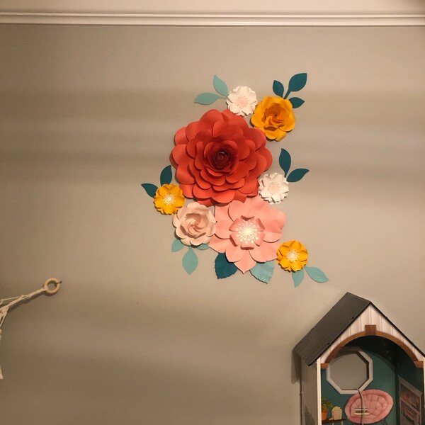 All Blue Paper Flowers Wall Decor Set of 12 Paper Flowers Sky Blue and ...