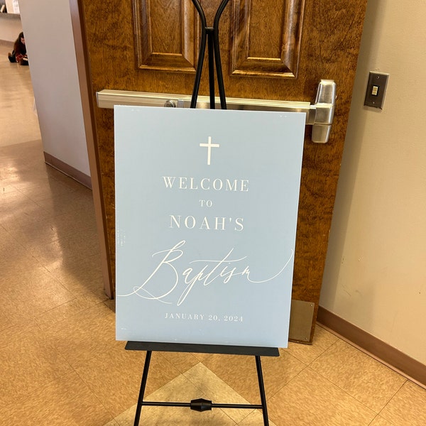 Dusty Blue Baptism Welcome Sign, White Cross Dusty Blue Christening ...