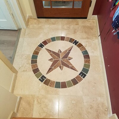 LARGE SIZE Tile Mosaic Medallion Natural Stone Mariners Compass Rose ...