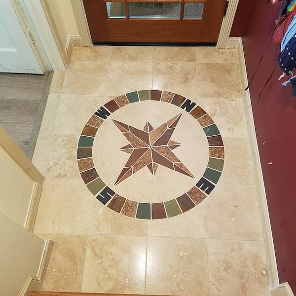 Tile Mosaic Medallion Natural Stone Mariners Compass Rose Travertine ...