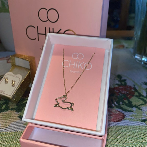 Cute Running Rabbit Charm Pendant Necklace, 14k 18k 10k Gold CZ Bunny ...