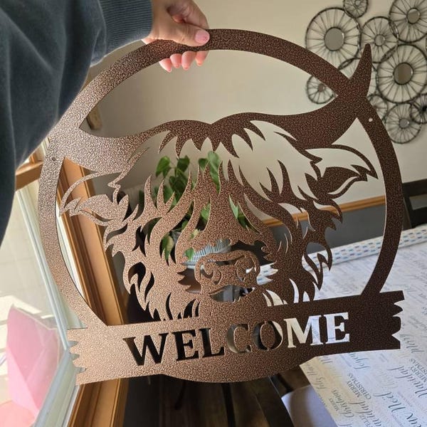 Monogram Highland Cow Sign Personalized Metal, Wedding Gift. Family ...