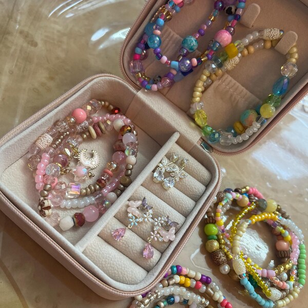 Bracelet Set of 4 Funky Bold Boho Glass Beads and Mixed Metals | Bright ...