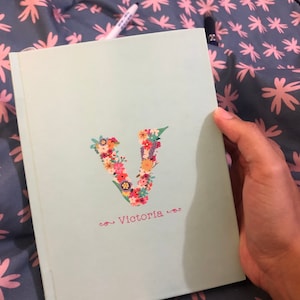 Flower Monogram Journal Personalized With Name in Aqua or White ...