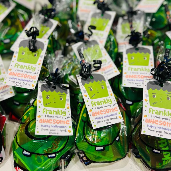 Editable Halloween Frankenstein Gift Tag Frankly You're Awesome Trick ...