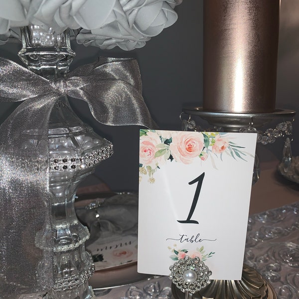 Printable Table Numbers With Pink and Blush Flowers and Greenery ...