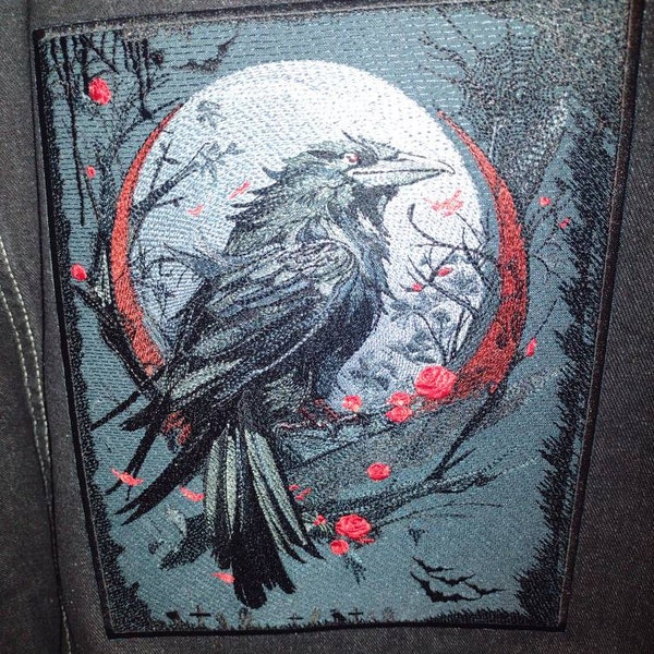 Large Blue and Gold Embroidered Skull Patch With Roses, Iron-on Back ...