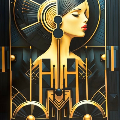 Digital Art Deco Print Art Deco Lady in Muted Colors Wall Art Art Deco ...