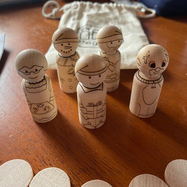 Halloween Peg Doll Set - Wooden Toy/decor - Mummy Pumpkin Witch Vampire ...