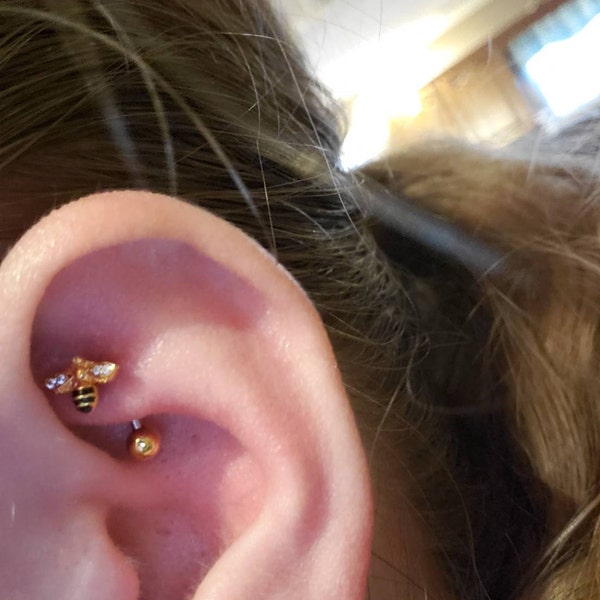 16G* Cute Bee Cartilage Piercing/ Top Design Size: 9x6mm/ Rook Piercing ...