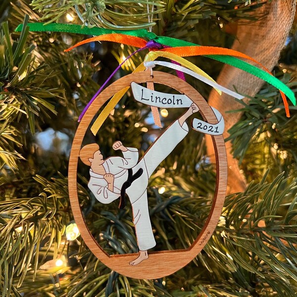 Personalized Martial Arts Karate Christmas Ornament for Boy -wood, Hand ...
