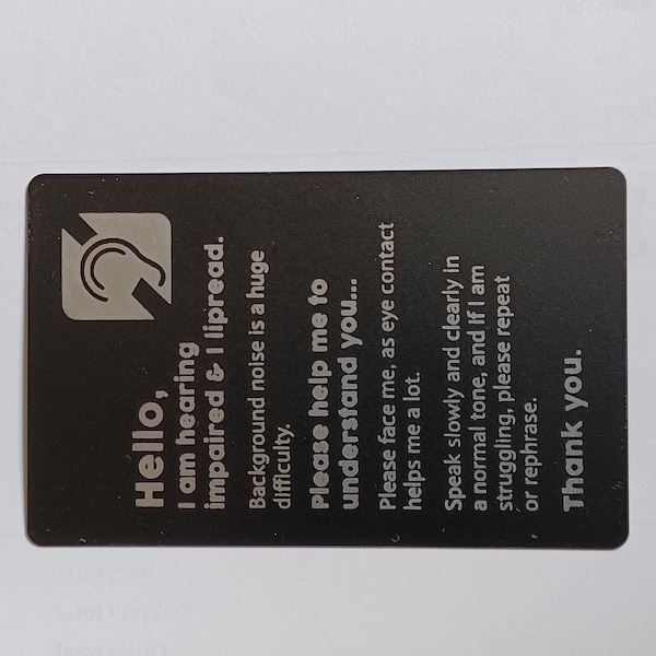 Deaf and Hearing Impairment Personalised Aluminium Awareness Card. 0 ...