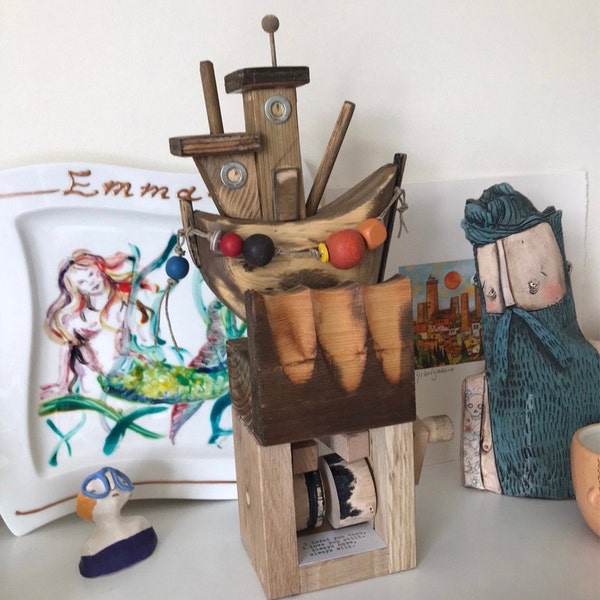 Nautical Boat Automaton, Mechanical Kinetic Art, Reclaimed Recycled ...