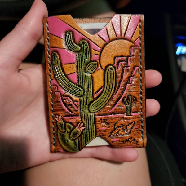 Hand Tooled Leather, 2 Pocket Card Wallet With Basket Weave - Etsy