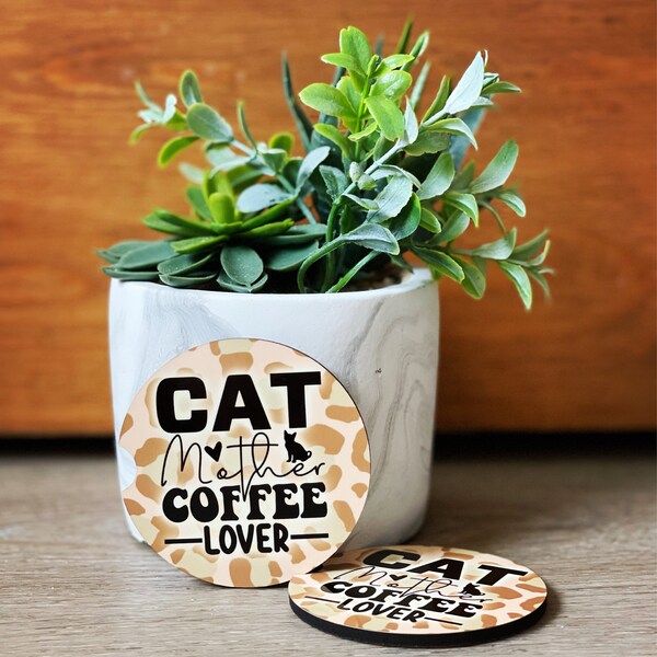 Cat Mom Car Coaster PNG, Cat Mother Coffee Lover Car Coaster ...