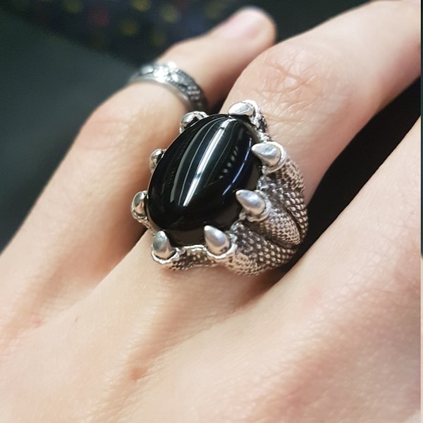 Gothic Mens Ring / Goth Ring / Sterling Silver Ring / Crystal Ring ...
