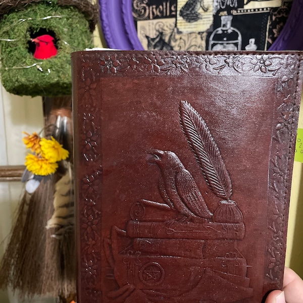 RAVEN - A5 Handmade Refillable Leather Journal Diary Pagan Wicca Book ...