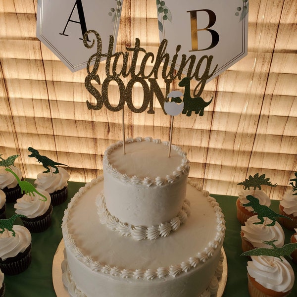 Hatching Soon Cake Topper | Dinosaur Topper | Dinosaur Baby Shower ...