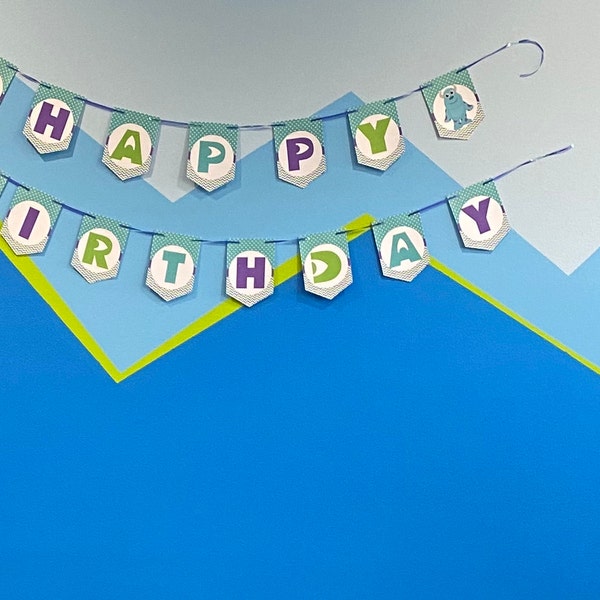 Monsters Banner Happy Birthday Bunting Banner Monsters Birthday Party ...