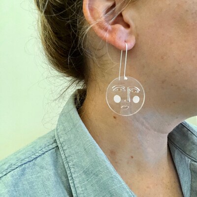 Moon Face Drops Dawn Laser Cut Drops Earrings Clear - Etsy