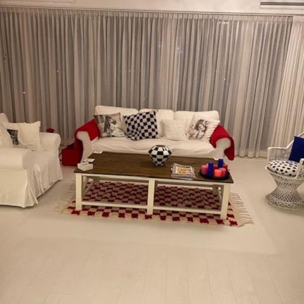 Large Red and White Checkered Rug, Moroccan Berber Checkered Rug ...