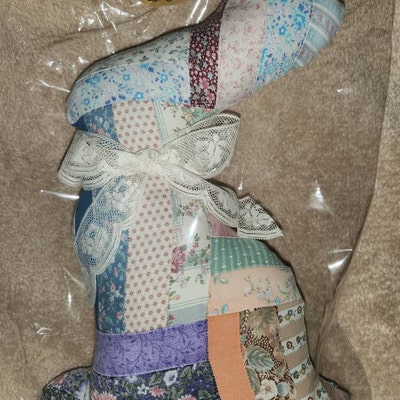 Extra Large Vintage White and Peachy Pink Chenille Bunny, Handmade ...