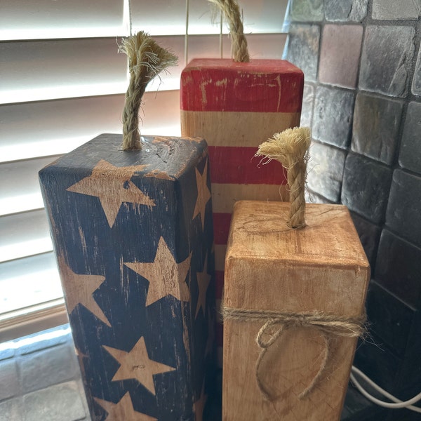 Wooden Rustic 4th of July Firecrackers, American Flag, Patriotic Wood ...