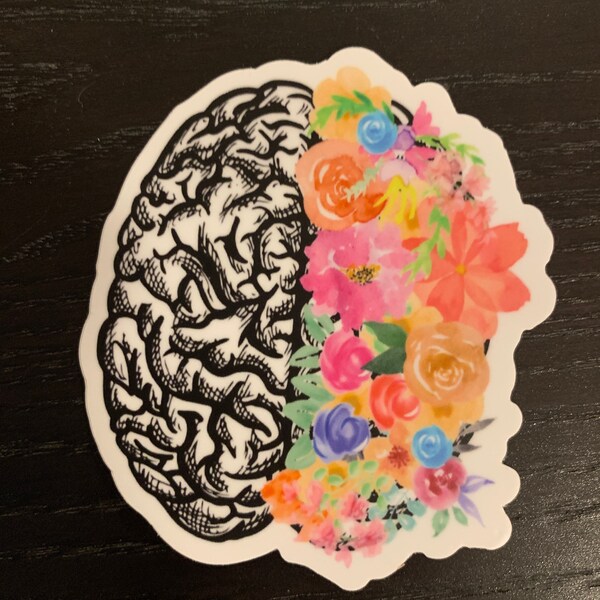 Floral Brain Sticker for Laptop, Brain Cancer Survivor Gift ...