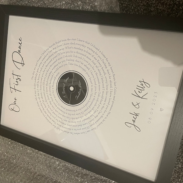Personalised Vinyl Lyric Anniversary Wedding Print Frame & Gift | Our ...