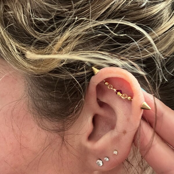 Industrial Piercing Jewelry Bars With Faceted Red Glass Cartilage Bars ...