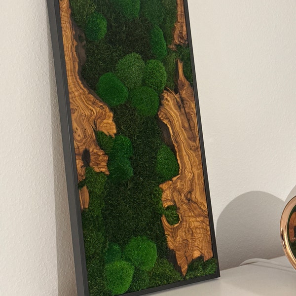 Moss Picture Ball Moss Solid Wood Frame Oiled Oak Moss Landscape - Etsy