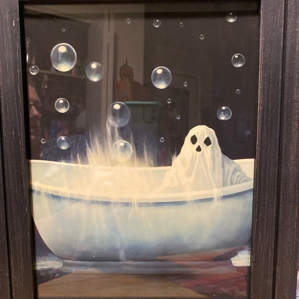 Funny Ghost in a Bathtub Halloween Decor, Digital Art Poster Print ...