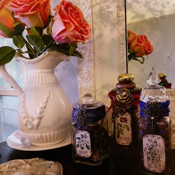 Botanical Specimen Apothecary Jars, Flower Potion Bottles, Botanical ...