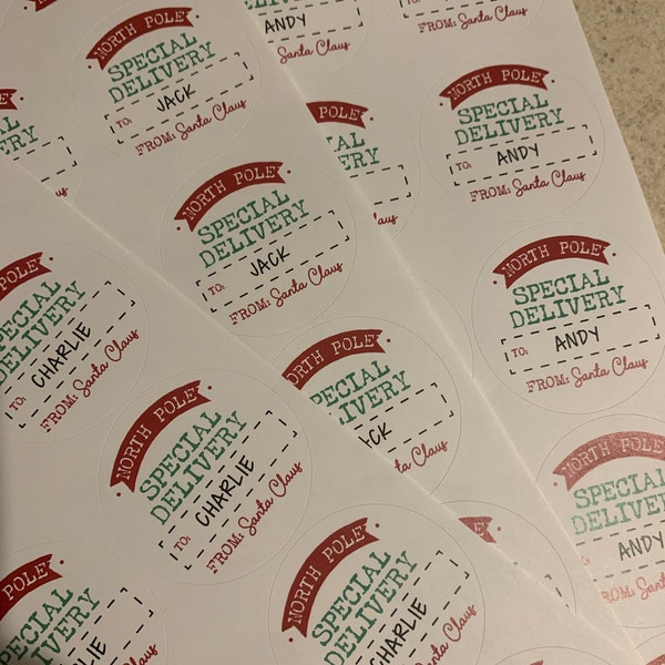 Special Delivery Christmas Stickers, From Santa Labels, Personalized ...