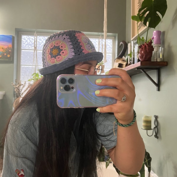 Green Granny Square Beanie, Green Yellow Crochet Beanie, Granny Square ...