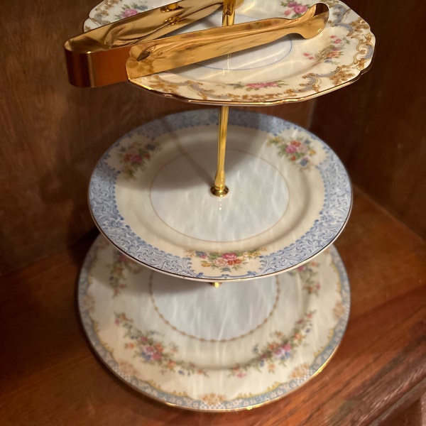 Cake Stand Mismatched China SARA 3 Tier Vintage Noritake Plate Cupcake ...