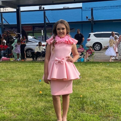 Peach Jumpsuit With Skirt Pageant Runway Outfit Girls Neoprene Jumpsuit ...