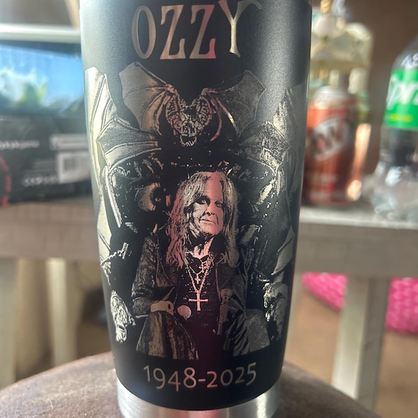 20oz Ozzy Tribute Tumbler. Black Only. Laser Engraved, Vacuum Insulated ...