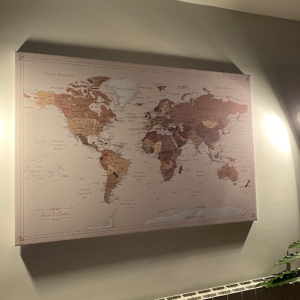 Personalized Travel World Map Vintage Notice Board Home Decor Handmade ...