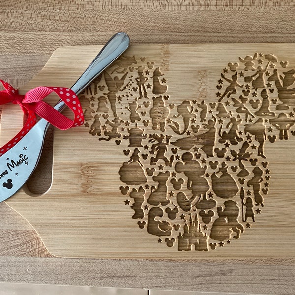 Mickey Mouse Head W/ Disney Characters Engraved Wood Cutting Board Gift ...