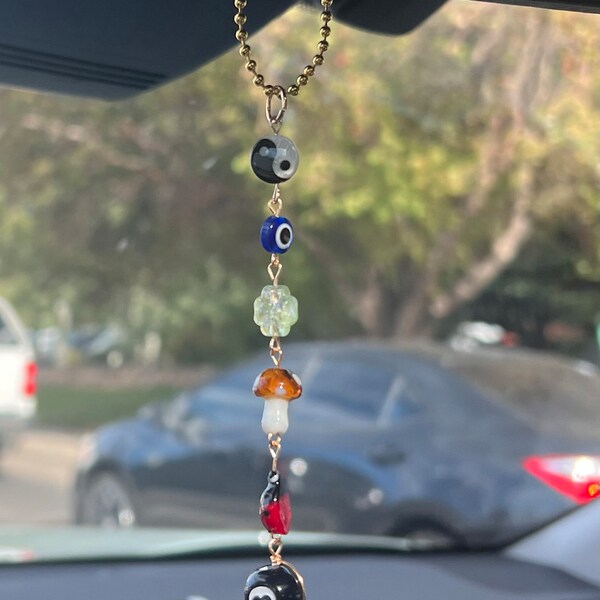 Good Luck Car Charm. Car Accessory With Lampwork Glass, Shell and Evil ...
