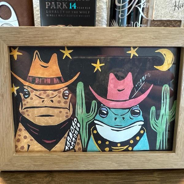 Framed Cowboy Frog Print - Ready to Hang 4"x6" Wall Print Whimsical ...