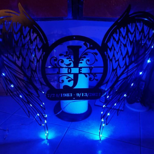 Custom Angel Wings Name Date Metal Wall Art LED Light Personalized ...