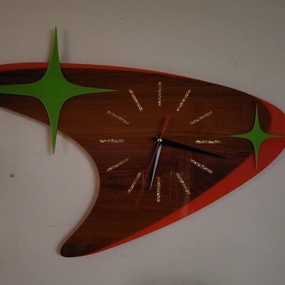 Mid Century Modern atomic Boomerang Wall Clock Handcrafted Retro Decor ...