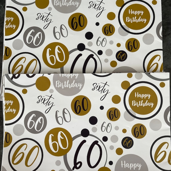 60th Birthday Wrapping Paper Age 60 Birthday Blue and Silver Male ...