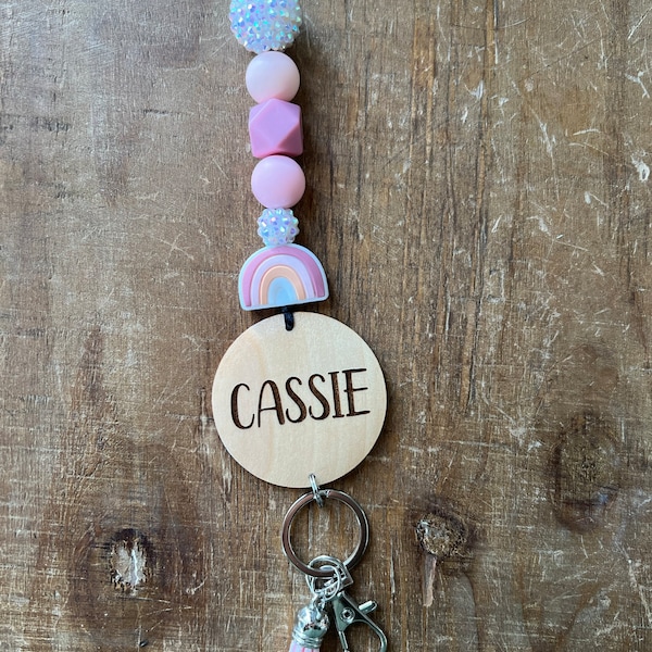 Boho Rainbow Daisy Beaded Teacher Lanyard, ID Badge Holder, Lanyard for ...