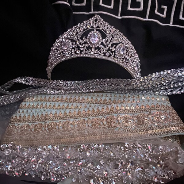 Handmade Beautiful Sliver Bridal Party Crown Tiara With Cubic Zirconia ...