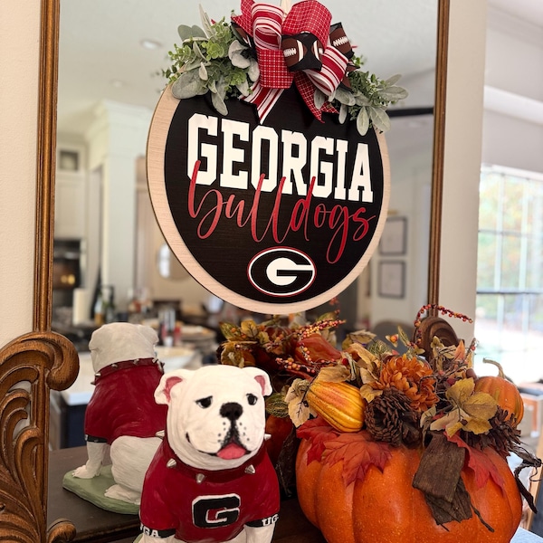 Georgia Door Wreath | Front Door Decor | UGA Door Hanger | Front Door ...